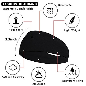 JOYOYO 3 Pack 9cm Unisex Headbands for Women's Hair Soft Stretchy Fabric Kylie Head Band Bandeaux Hair Accessories for Workout Gym Yoga Hair Band(Black)
