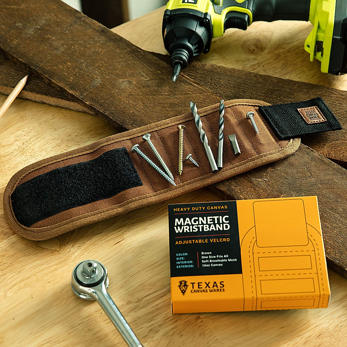 Magnetic Wristband Handcrafted of Premium Canvas to Hold Screws, Nails, DIY Unique Cool Gift For The Man Who Has Everything Texas Canvas Wares