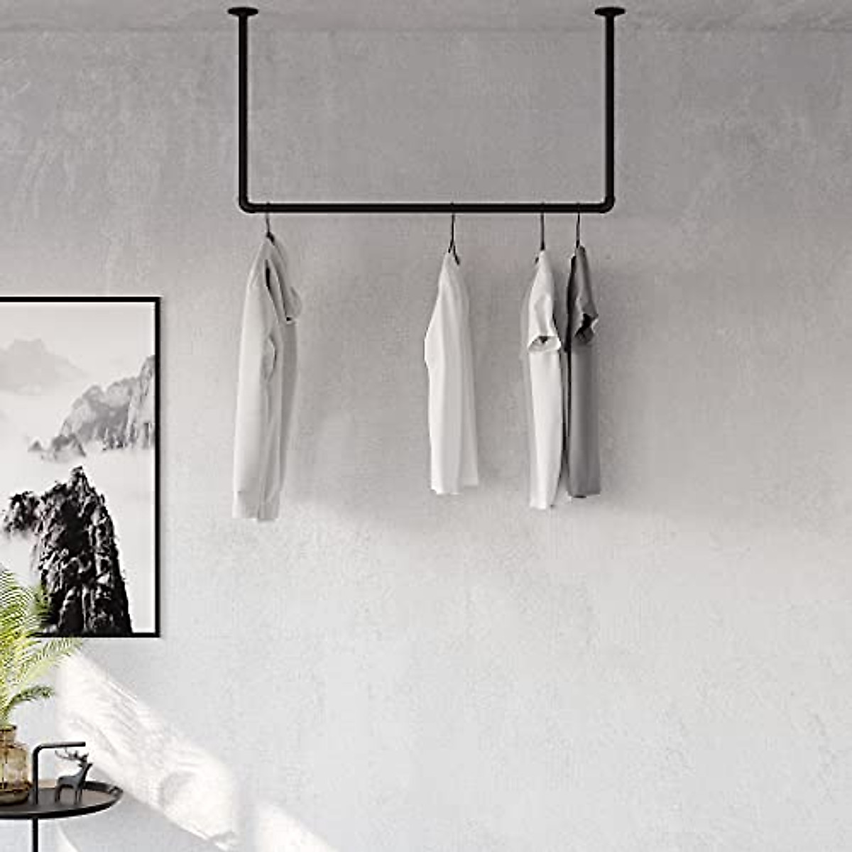 pamo clothes rail industrial loft design - HANG LOW - clothing rack for walk-in wardrobe I bedroom or bath - clothes rack made of black sturdy water pipes/ tubes with wall mounting