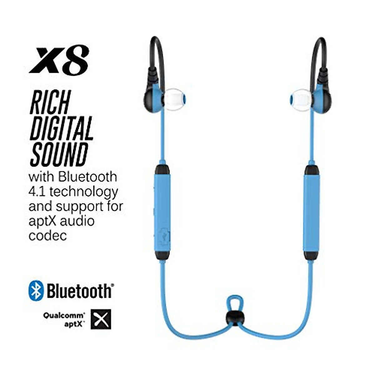 MEE audio X8 Secure-Fit Stereo Bluetooth Wireless Sports In-Ear Headphones (Blue)