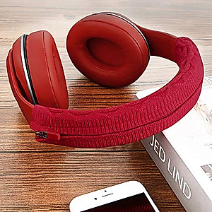 Geekria Knit Fabric Headband Cover Compatible with Beats Studio Pro, Studio3, Solo3, Solo2.0, Bose QC35II, QC25 Headphones, Head Cushion Pad Protector, Replacement Repair Part (Red)