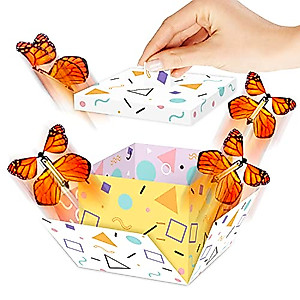 FETTIPOP DIY Butterfly Explosion Gift Box (white-yellow) 7.1x5.5x4.3 inches, Surprise Flying Butterfly Box for Birthday, Party, Father’s and Mother’s Day, Graduations, Anniversaries, Holidays, Any Occasion