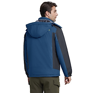 MAGCOMSEN Snowboard Jacket Men Warm Waterproof Ski Jackets Military Tactical Coat Winter Parka with Hood Raincoat Denim Blue, M