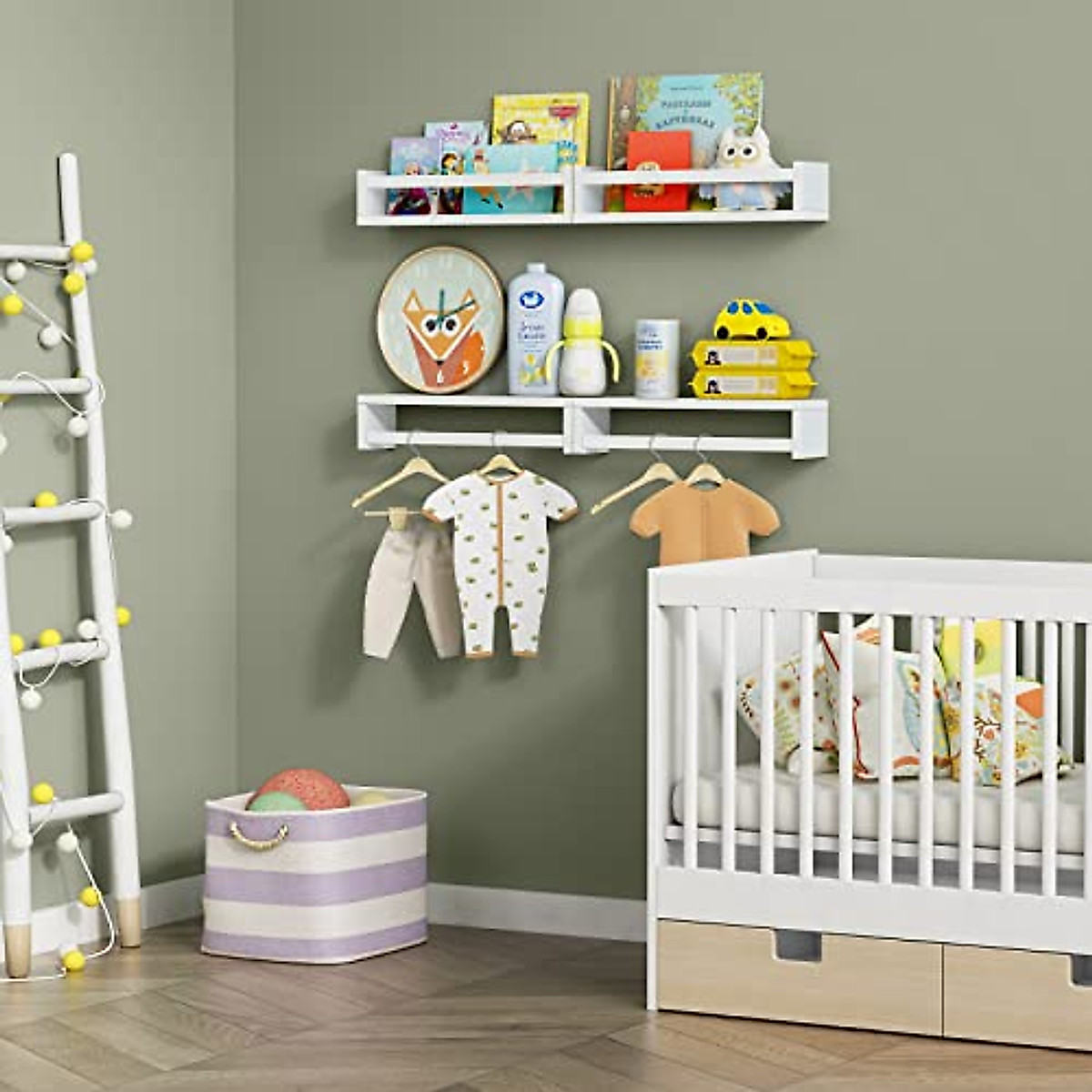 Floating Nursery Book Shelves for Wall Set of 4, White Wall Bookshelf for Kids Room, Small Wood Book Shelf Wall Mounted for Baby Teen Boys Girls Bedoom Bathroom Toy and Decor Storage