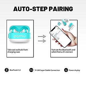 pamu Z1 Wireless Earbuds Active Noise Cancelling Earphones Bluetooth 5.2 with Dual ANC 4 Mics ENC, in-Ear Headphones with Charging Case Hi-Fi Sound, Low Latency Game Mode, Touch Control (Blue)