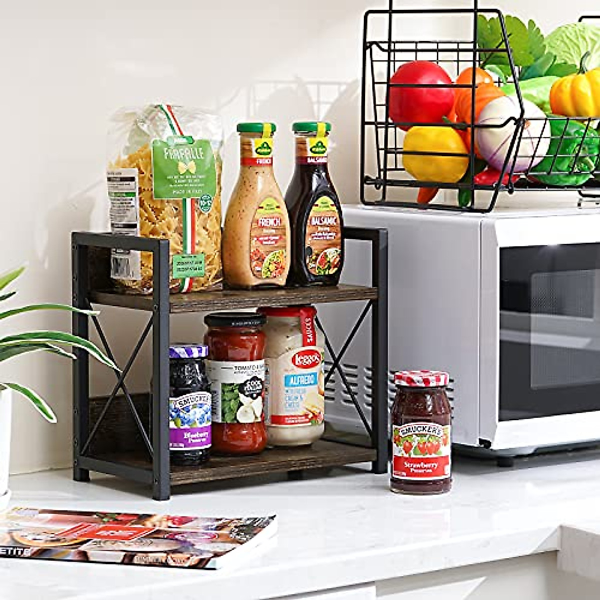 Giikin Countertop Shelf Organizer, 2 Tier Kitchen Spice Rack Organizer, 2 Tier Lazy Susan Organizer, 2 Tier Spice Turntable Organizer(Rustic Brown)