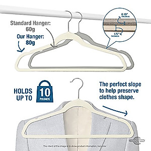Closet Complete 71634 Supreme Quality, Heavyweight, 85-Gram, Virtually-Unbreakable Velvet, Ultra-Thin, Space Saving, No-Slip Suit Hangers, 360° Spinning Rose Gold Hooks, 50, Ivory, 50 Count