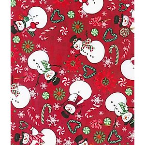Red Sweet Christmas Snowmen Precut Durable Soft Hand Cotton Fabric by The Yard - One Yard