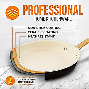 NutriChef 10" Medium Fry Pan - Medium Skillet Nonstick Frying Pan with Golden Titanium Coated Silicone Handle, Ceramic Coating, Stain-Resistant And Easy To Clean, Professional Home Cookware