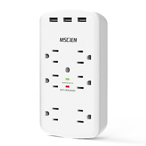 Wall Outlet Extender Surge Protector, Mscien 6 AC Multi Plug Outlet Wall Adapter with 3 USB(3.4A Total), Wall Mount Power Strip Outlet Splitter for Home Dorm Office Travel, 1800 Joules, ETL Listed