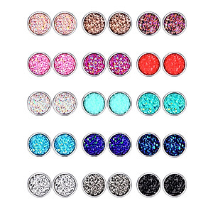Boao 15 Pairs Druzy Stud Bulk Earrings Set Stainless Steel Round post Earrings Bohemian Pierced Earrings Jewelry for Women (8.0 Millimeters)