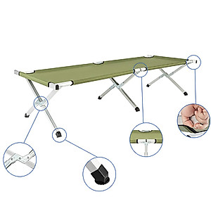 RHB-03A Folding Camping Cot,Outdoor Portable Camp Bed, Sleeping Cots with Carry Bag Green,Thickened Aluminium Tubes and Canvas