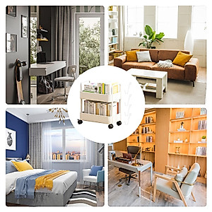 2 Tier Movable Bookcase, Book Cart Organizer, Utility Rolling Cart, 2 Tier Bookshelf with Wheel for Bedroom Living Room Home School, Kids Children Students