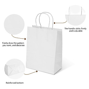 TOWRAP White Gift Bags 100Pcs 8x4.25x10.5 Inch Paper Bags with Handles Bulk,Party Bags, Shopping Bags,Retail Bags,Merchandise Bags,Favor Bags,Business Bags