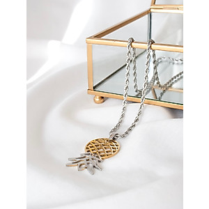 Partners ID Upside Down Pineapple Charm Necklace Chain, Durable Stainless Steel, 18" Silver Rope