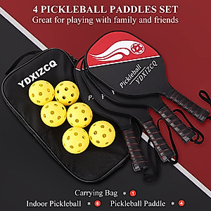 YDXIZCQ Pickleball Paddles, Pickleball Set 4 Paddles with 6 Balls and 1 Carry Bag, 7-ply Basswood Wood Pickleball Paddles, Safe Edge Guard, Wooden Pickleball Paddle