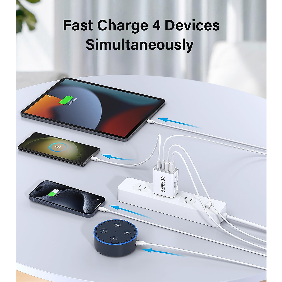 2 Pack USB C Charger, 40W 4-Port Fast USB C Wall Charger Block Dual Port PD+QC Plug Multiport Charging Block for iPhone15 14 13 12 11 Pro Max XS XR 8 7,iPad, Samsung,Tablet(with 2Pack 6.6ft Cable)