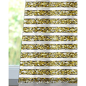 Funnywall88 Curtain Valance for Kitchen, White Gold Stripes Small Window Treatment Valance Curtains Rod Pocket Valances for Living Room,Dining Room,Bedroom,Kitchen Valance 54"x18"