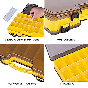 Goture Fishing Tackle Storage Hard Case 2 Sided Storage Trays Handle Portable Plastic Organizer Box 44 Compartments Sea Boat Accessory 12 8 3 Smoke Yellow