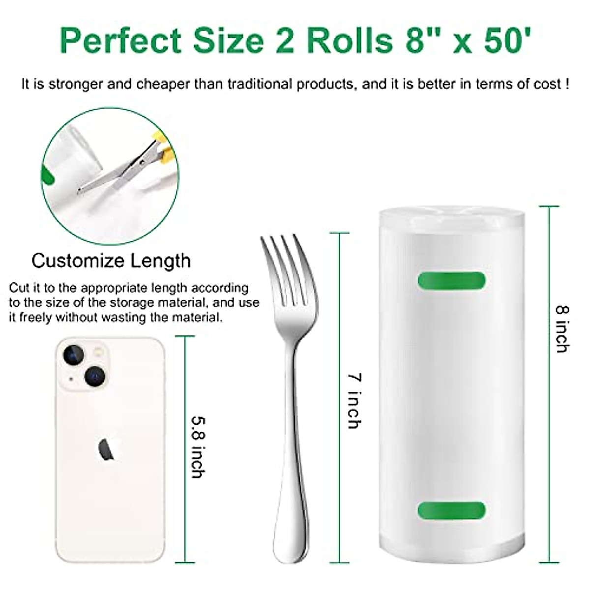 Gokilife Vacuum Sealer Bags - 2 Pack of 8" x 50' Food Saver Bags, Commercial Grade Vacuum Seal Bags Rolls with BPA Free and Heavy Duty, Seal a Meal Bags Great for Vac Storage, Meal Prep or Sous Vide