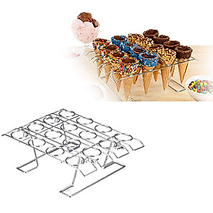 Cupcake Cones Baking Rack, 16-Cavity Stainless Steel Ice Cream Cone Cupcakes Holder Foldable Cake Decorating Pastry Tray Waffle Cones Holder for Baking, Cooling, Display