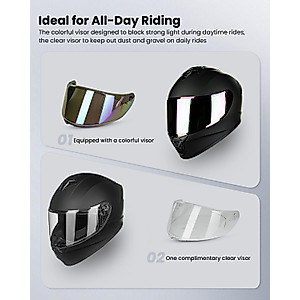 Auboa Motorcycle Helmets for Adult Men Women, Full Face Lightweight Street Bike Racing DOT Helmet with Extra Clear Visor Model AU-T801 Matte Black, 2X-Large