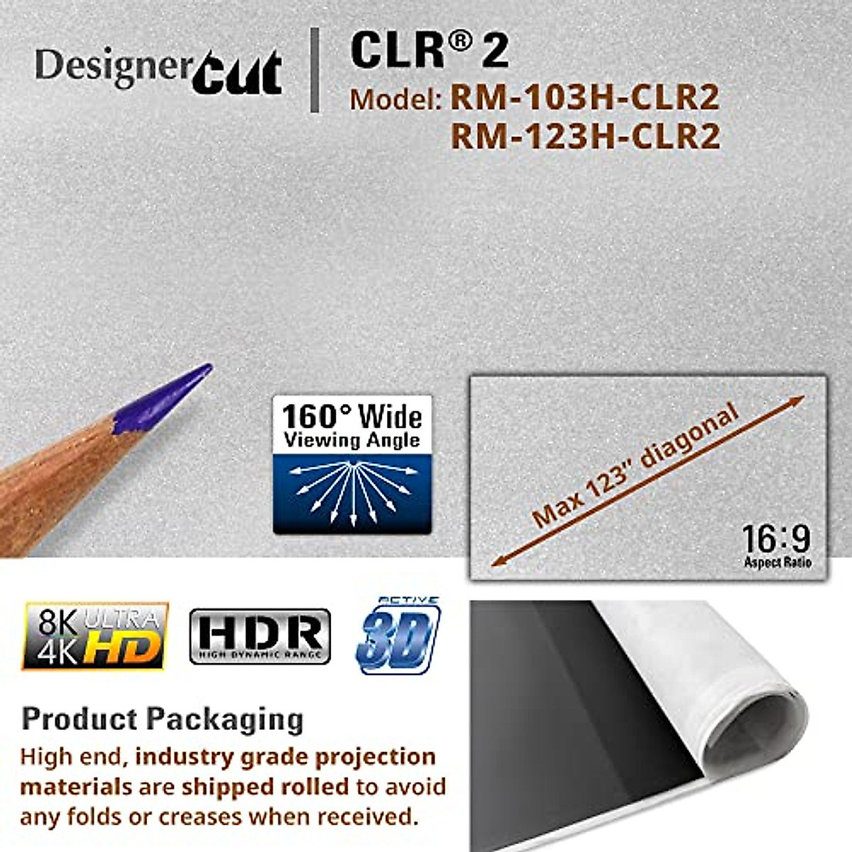 Elite Screens Designer Cut 123 inch Diag. 16:9, 8K 4K Ultra HD Ceiling Light Rejecting and Ambient Light Rejecting (CLR/ALR) DIY Raw Projector Screen Material for Movie Home Theater, RM-123H-CLR2