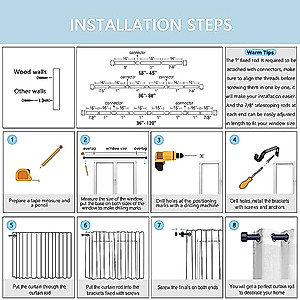 VOIIY Curtain Rods for Windows 48 to 84 Inch(4-7 Feet),Black 1'' Diameter Drapery Rods with End Cap Style Design,Modern Adjustable Heavy Duty Curtain Rod,Size:36''-88''