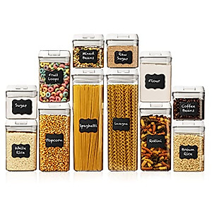 Shazo Airtight Food Storage Containers 12 PC Set, Kitchen Pantry Organization Plastic Containers + Labels +Marker BPA FREE Food Storage Container for Sugar, Rice, Cereal, Flour + Interchangeable Lids