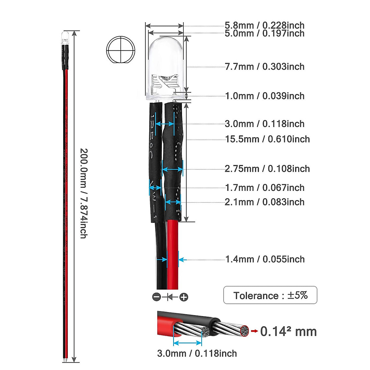 CHANZON 20 pcs Pre-Wired 5mm Red LED Diode Lights (Clear Round Transparent Lens DC 12V) with 680 ohms 1/4W Resistor and 24awg Wire Indicator Light Emitting Diodes Lighting Bulb 5mmled