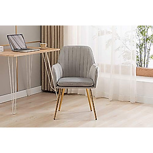 Artechworks Velvet Modern Living Dining Room Arm Chair Club Leisure Guest Lounge Bedroom Upholstered Chair with Gold Metal Legs, Gray