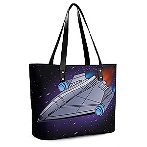 Womens Handbag Space Ship Leather Tote Bag Top Handle Satchel Bags For Lady