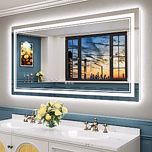 AWANDEE 55x30 LED Bathroom Mirror with Lights, Backlit + Front Lit, Anti-Fog Lighted Vanity Mirror for Bathroom Wall, Dimmable LED Vanity Mirror with 3 Colors, Memory, Waterproof, Horizontal/Vertical