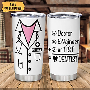 Hyturtle Personalized Dentist Tumbler - Doctor Dentist Custom Name Stainless Steel Tumbler 20 oz With Lid - Idea Gifts For Dentists, Women, Dental Hygiene, Glass, Men, Hygienist - Gifts For Birthday