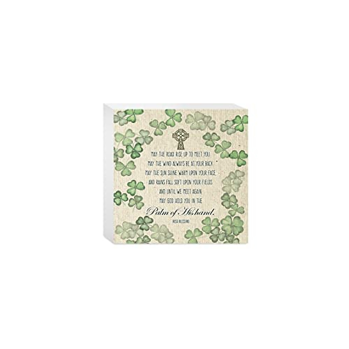 Elanze Designs Irish Blessing Green Shamrock Textured Tan 5 x 5 Wood Tabletop Sign Plaque