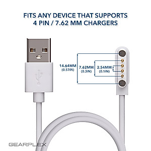 GEARPLEX Magnetic Smart Watch Charging Cable Compatible with Apple, Samsung, and Fitness Watches, Quick Charge USB Type-A, 7.62mm with 4-Pin Connections
