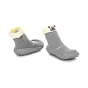 HOWELL Unisex Baby Socks Shoes Anti Slip Floor Socks with Soft Rubber Bottom Infant Newborn Cotton Sock Boots (Grey Bear,6-12 Months)