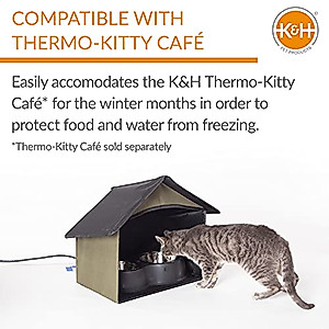 K&H PET PRODUCTS Outdoor Kitty Dining Room Outdoor Cat Shelter for Food & Water, Purrfect for Outdoor Feral Cats and Community Cats Olive 14 X 20 X 16.5