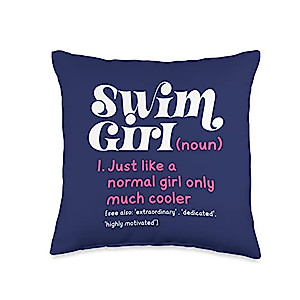 Trendy Swimmer Tshirts Swim Girl Definition Normal Only Cooler Women Juniors Throw Pillow, 16x16, Multicolor