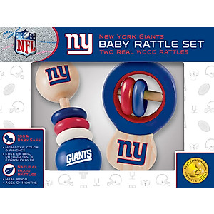 MasterPieces NFL New York Giants Natural Wood, Non-Toxic, BPA, Phthalates, & Formaldehyde Free, Baby Rattle Set, 2 Pieces
