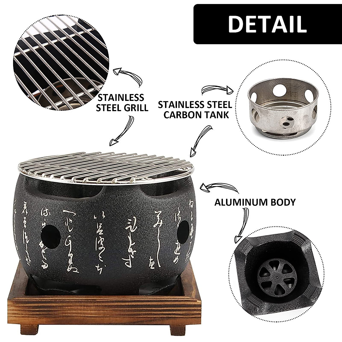 6.3in Japanese Style BBQ Grill Portable Round Barbecue Stove Food Charcoal Stove with Wire Mesh Grill and Base Japanese Tabletop Household Barbecue Tools for 1-2 Person