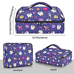 Kcldeci Insulated Thermal Food Carrier Insulated Casserole Carrier for Hot or Cold Food,Teeth Pattern on Purple Galaxy Insulated Tote Bag for Potluck Cookouts Parties Picnic,Lasagna Lugger