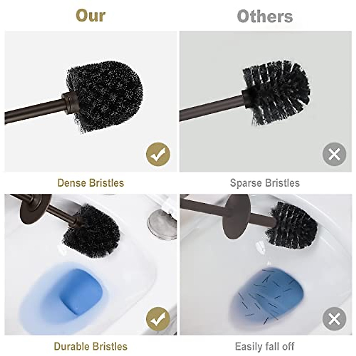 Toilet Bowl Brush Holder Set: Bathroom Deep Cleaning Toilet Scrubber Rim Cleaner with Caddy for Restroom Rv - Hidden Modern Elegant Toilet Clean Decorative Accessories - Bronze