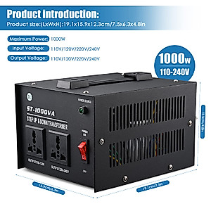 ZGROCK 1000 Watt Voltage Transformer- Step Up and Down- Circuit Breaker Protection Universal Dual Output Step Up & Step Down Power Transformer 110V to 220V/220V to 110V