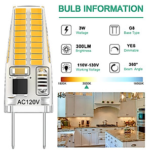 DUMILOO 12-Pack G8 LED Bulb Dimmable, 120V 20W 25W T4 JCD Type Bi-Pin Halogen Replacement for Under Cabinet Puck Lighting, Warm White 3000K
