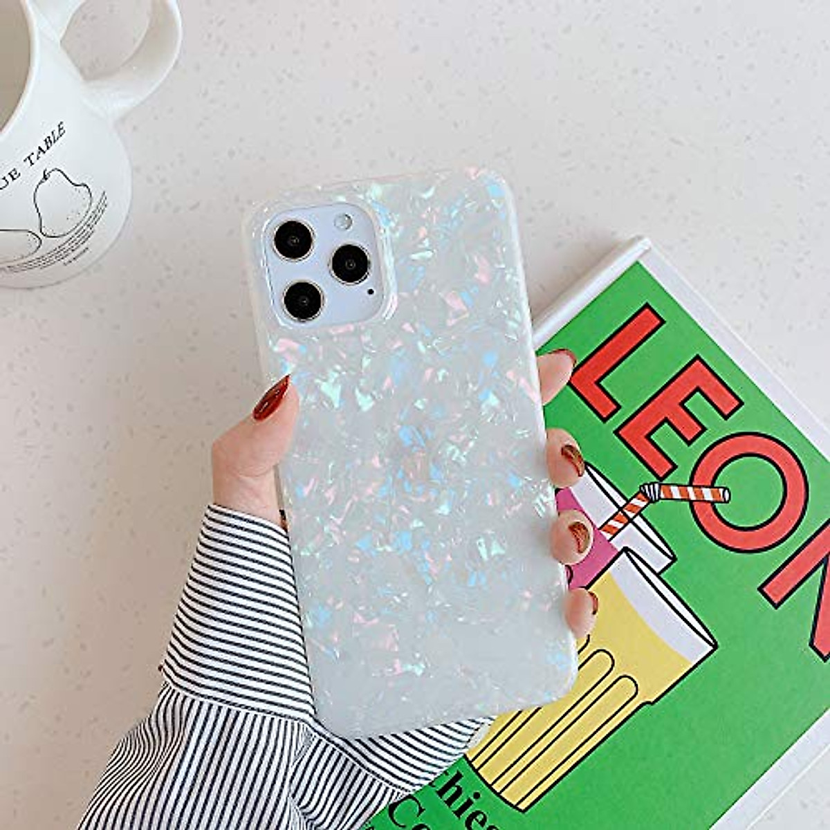 YeLoveHaw Designed for iPhone 12 and 12 Pro Case for Women Girls, Glitter Pearly-Lustre Shell Pattern Phone Case [ Soft, Slim, Full-Around Protective] Compatible with iPhone 12 12Pro 6.1'' (Colorful)