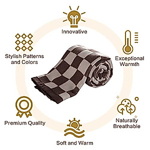 YOUR MOON Pure Wool Blanket Throw Queen Size 100% Australian Natural Wool Bed Blanket, Washable Wool Blanket Throw, Hypoallergenic- Non-Itchy Or Scratchy Fabric (Checkerboard, 90 * 90)