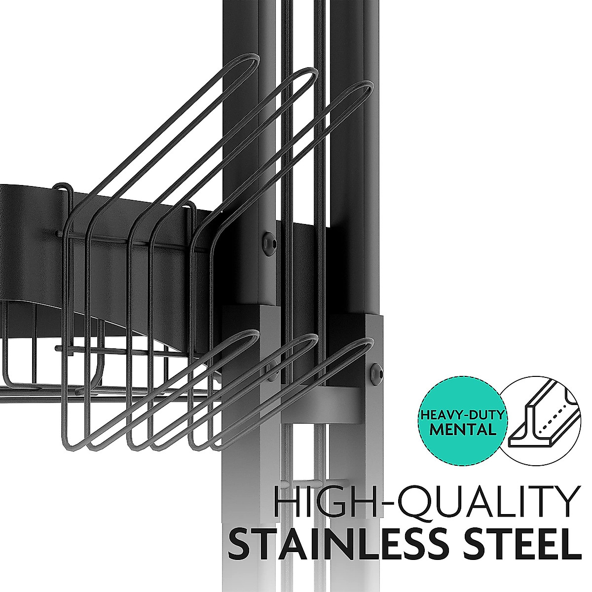 Over Sink Dish Drying Rack, Trustmade 3 Tier Full Stainless Steel Large Storage Adjustable Dish Rack (23.5''-36.6''), Expandable Kitchen Dish Drainer Shelf Rack with Hooks, Utensil Holder(Matte Black)