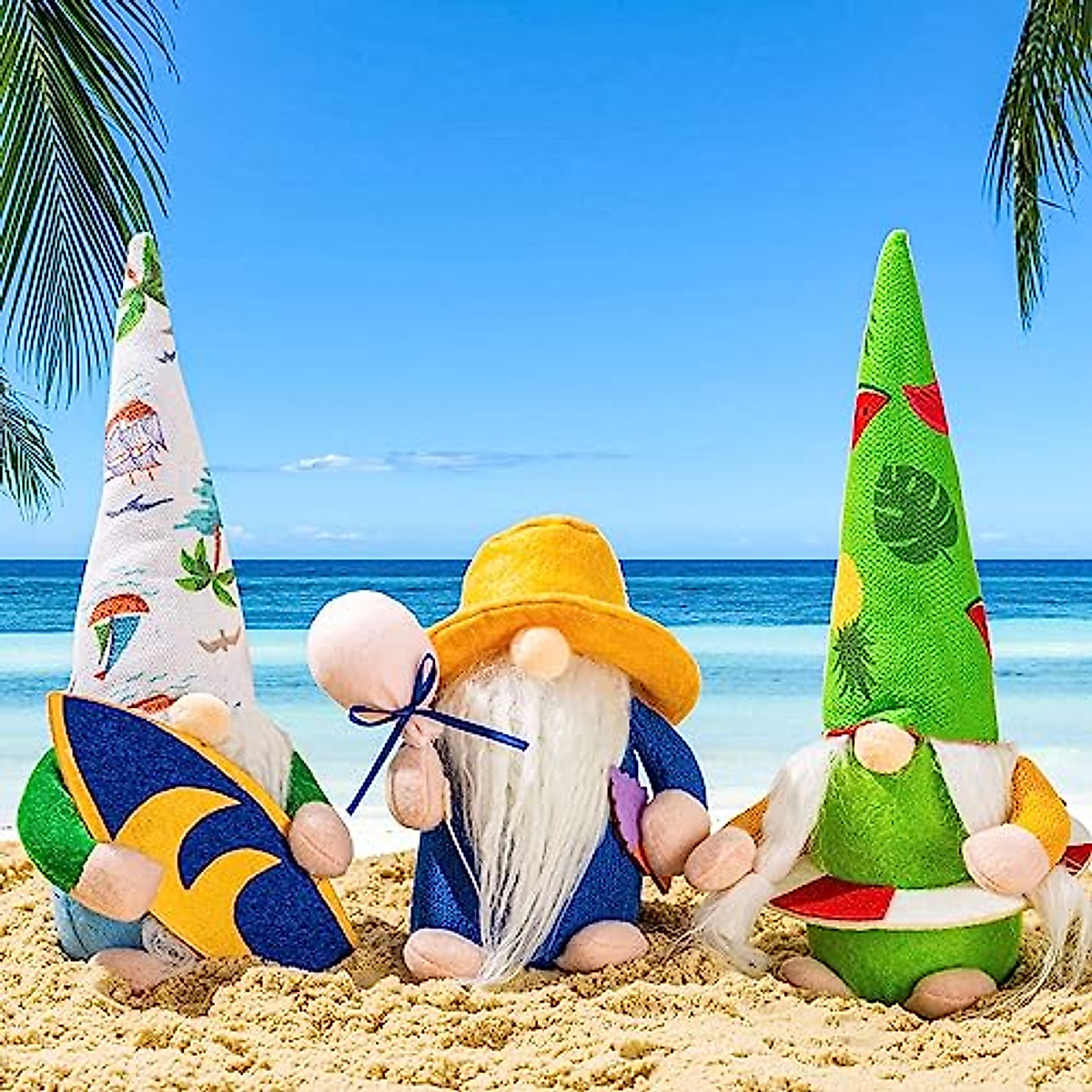 DraMosary 3PCS Beach Gnomes Summer Gnomes Plush Swedish Gnomes Decorations Handmade Housewarming Gift Gnomes Nisse Scandinavian Tomte Elf World Dwarf Hawaii Home Household Farmhouse Gift Decor