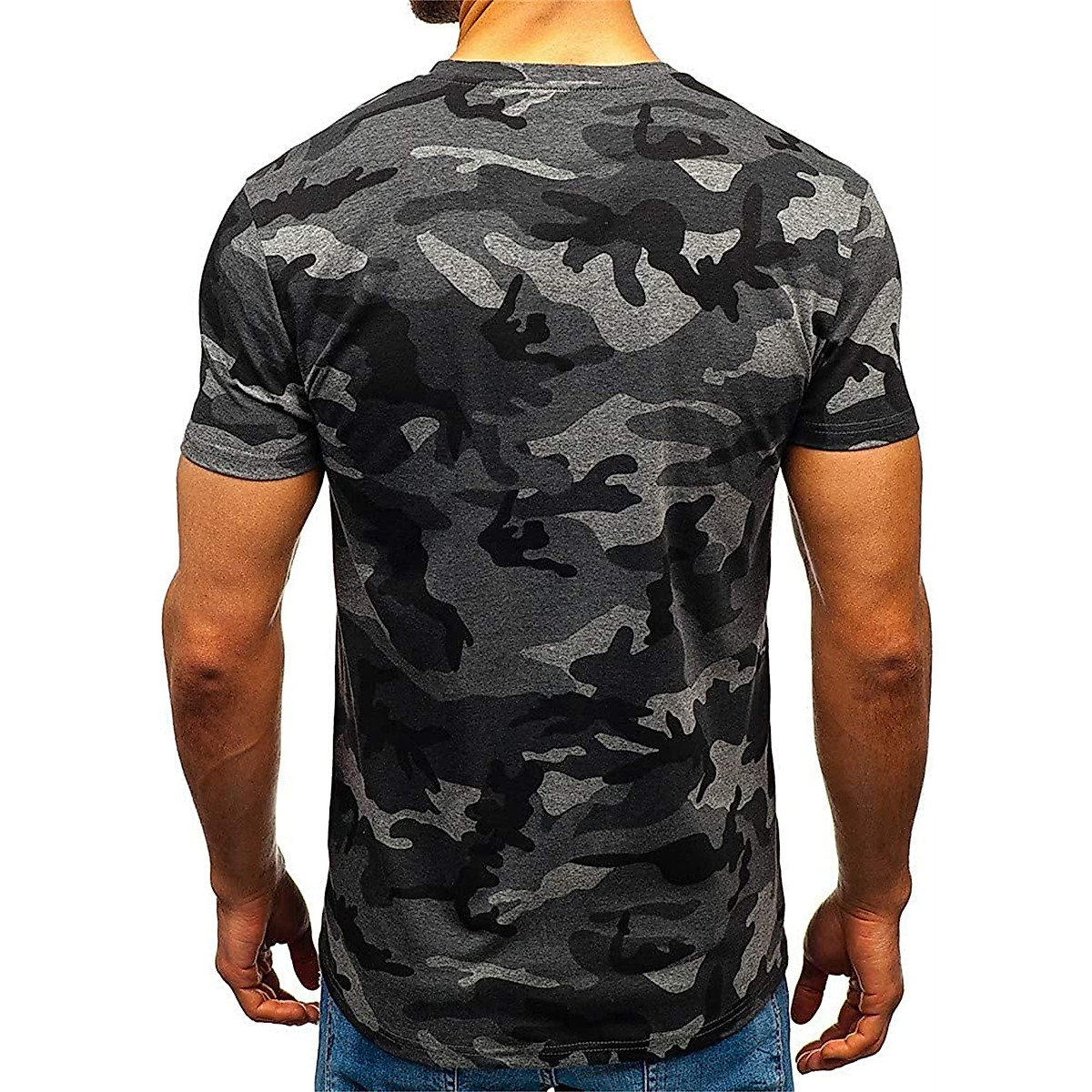 Men's Regular Fit Camo Crewneck T-Shirt Short Sleeve Camouflage Shirt Tops Slim Athletic Military Pullover Tees (Dark Grey,XX-Large)